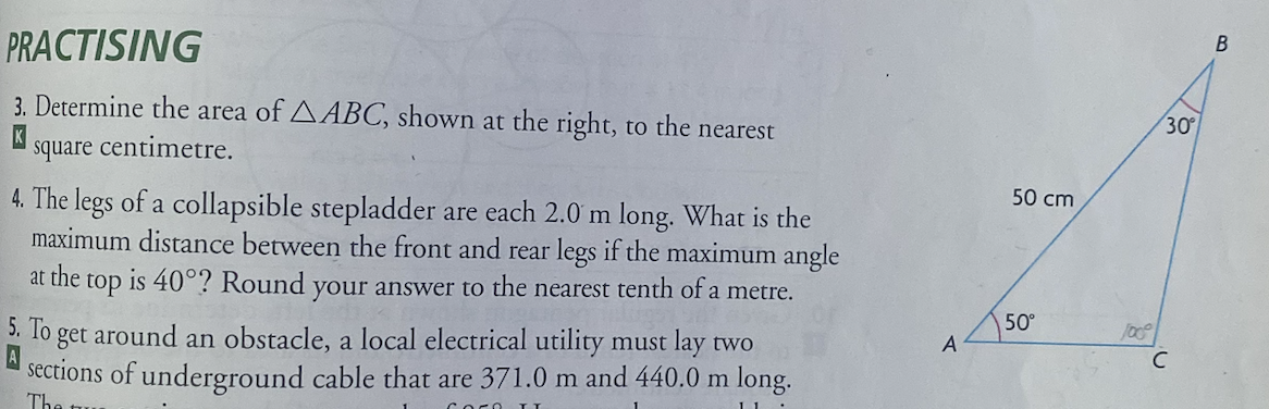 Solved 3. Determine the area of triangle ABC, shown at the | Chegg.com