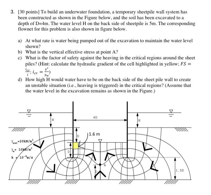 Solved 3. [30 points] To build an underwater foundation, a | Chegg.com