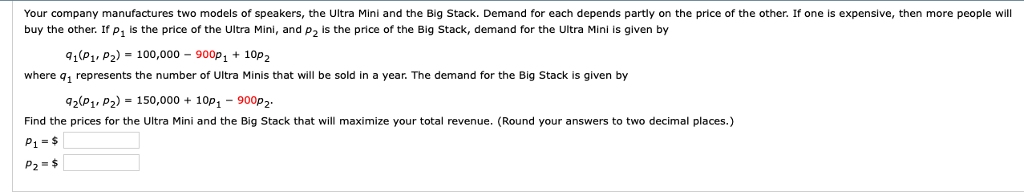Solved Your company manufactures two models of speakers, the | Chegg.com