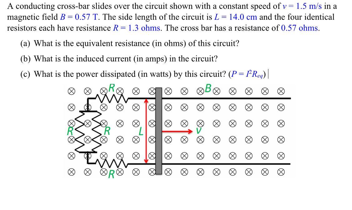 Solved A conducting cross-bar slides over the circuit shown | Chegg.com