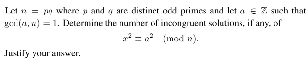 Solved Let n=pq where p and q are distinct odd primes and | Chegg.com