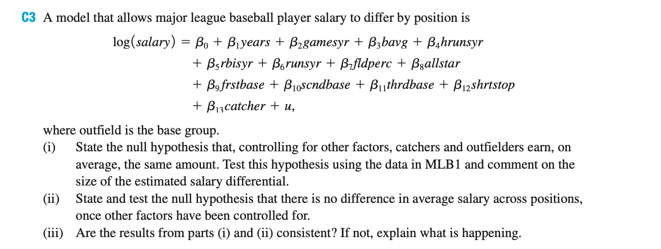 Solved C3 A model that allows major league baseball player | Chegg.com