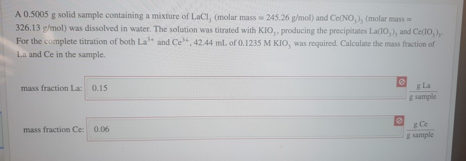 Solved A 0.5005 g solid sample containing a mixture of LaCl3 | Chegg.com