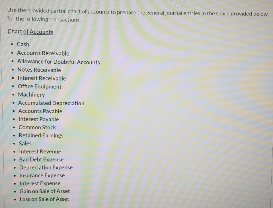 Solved Use the provided partial chart of accounts to prepare | Chegg.com