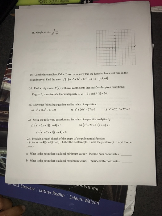 Solved 1S. Graph f) 19. Use the Intermediate Value Theorem | Chegg.com