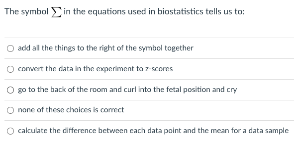 Solved The symbol in the equations used in biostatistics | Chegg.com