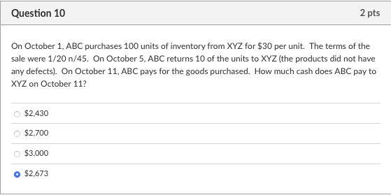 Solved On October 1, ABC purchases 100 units of inventory | Chegg.com