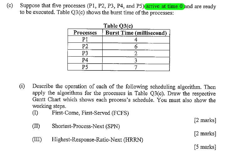 Solved c) Suppose that five processes (P1, P2, P3, P4, and | Chegg.com
