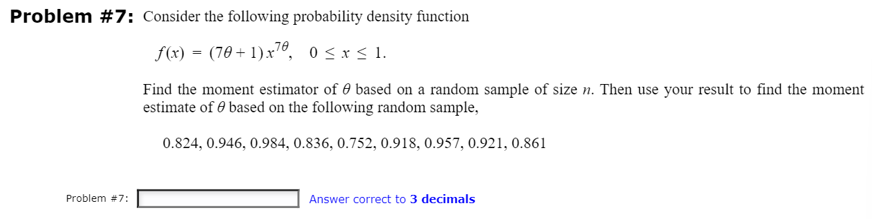Solved Problem \# 7: Consider the following probability | Chegg.com
