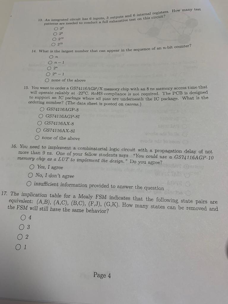 Solved 13. An integrated circuit has 6 inputs, 3 outputs and | Chegg.com