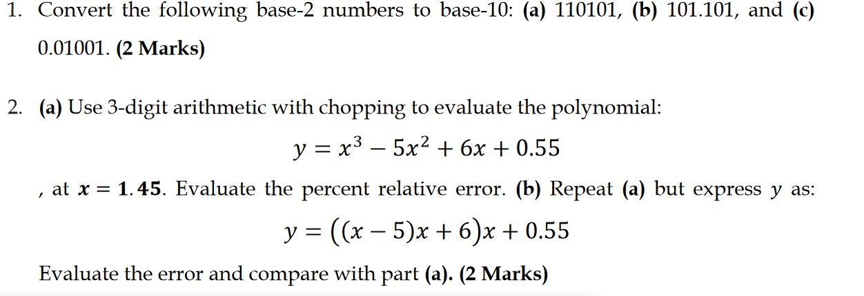 Solved 1. Convert the following base-2 numbers to base-10: | Chegg.com
