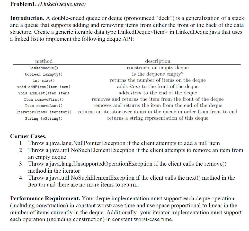 Probleml. (LinkedDeque.java) Introduction. A | Chegg.com