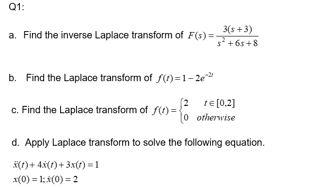 Solved a. Find the inverse Laplace transform of | Chegg.com
