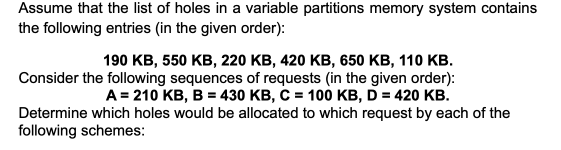 Solved Note: memory holes start from left to right | Chegg.com