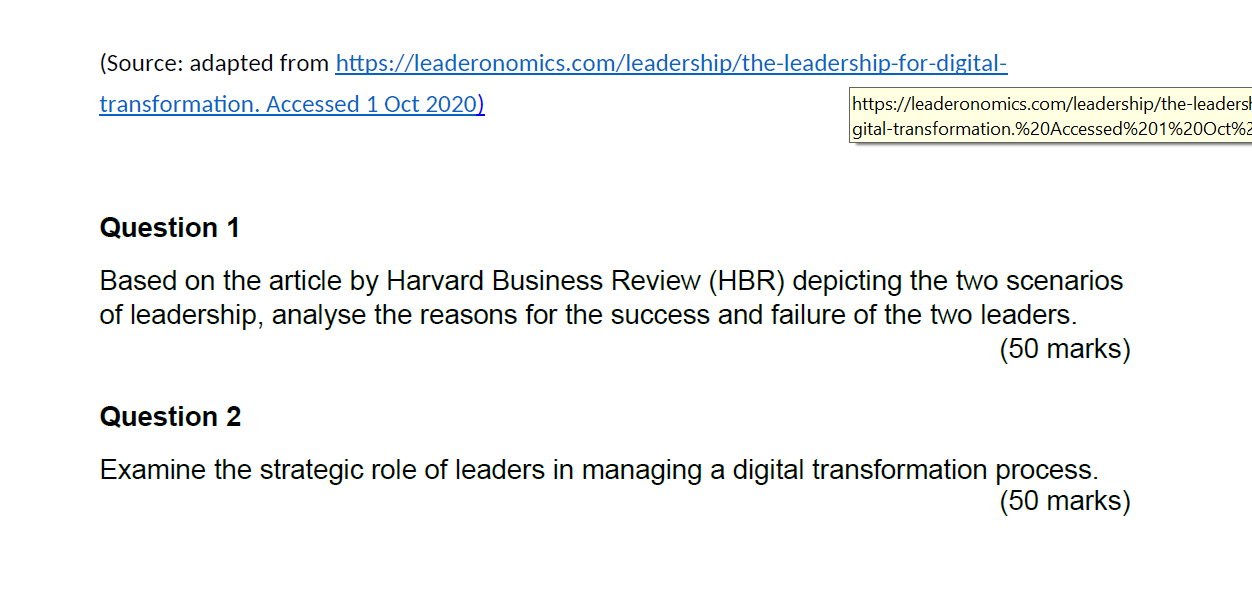 Solved Leadership for Digital Transformation Many articles | Chegg.com