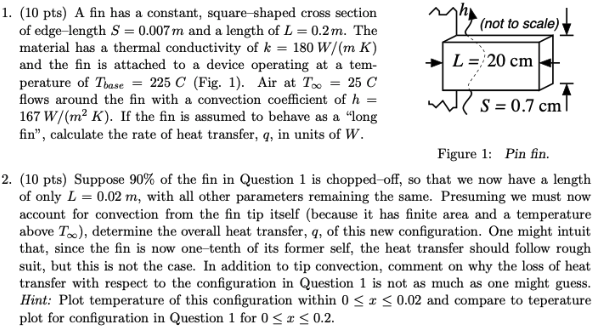 Solved 1. (10 pts) A fin has a constant, square shaped cross | Chegg.com