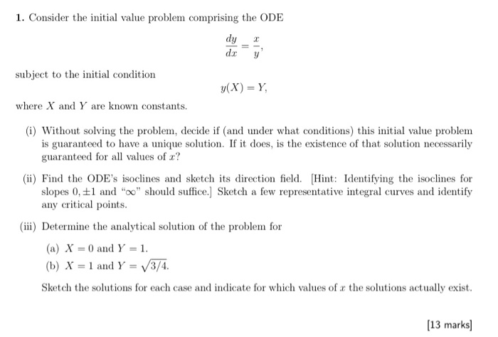 Solved 1. Consider the initial value problem comprising the | Chegg.com