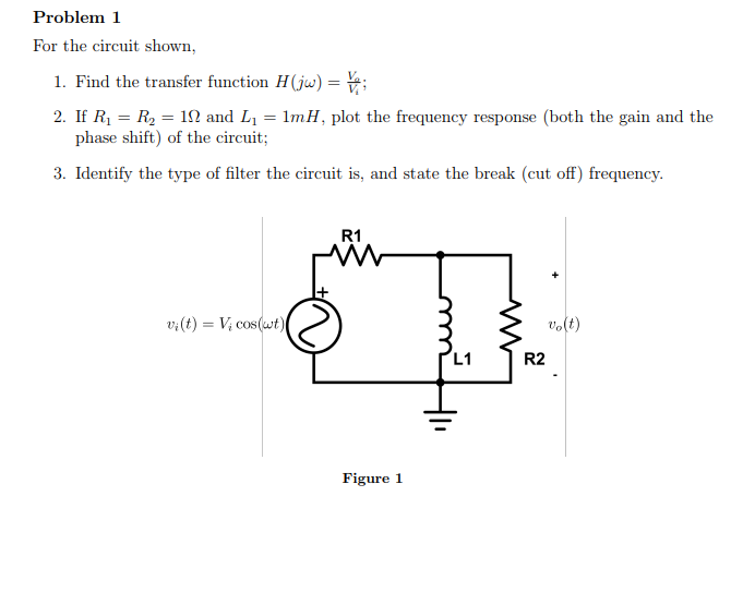 Solved the circuit shown, 1. Find the transfer function | Chegg.com