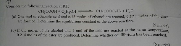 Solved Q2 Consider the following reaction at RT CH3COOH + | Chegg.com