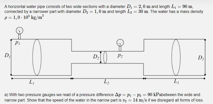 Solved A horizontal water pipe consists of two wide sections | Chegg.com