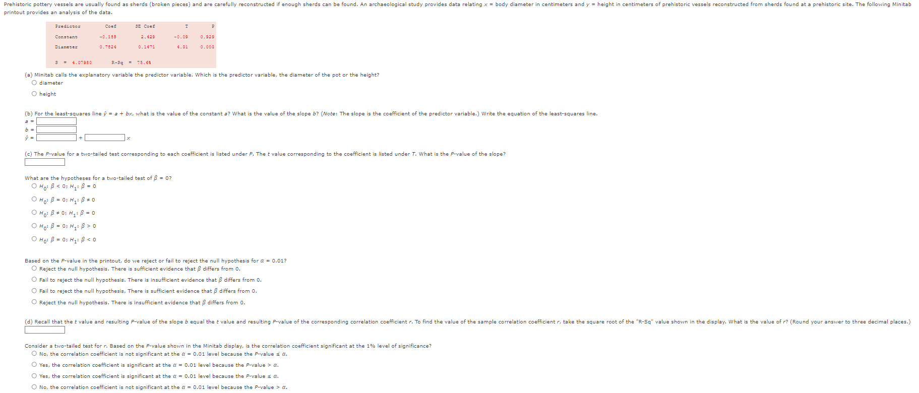 Solved intout provides an analysis of the data. (a) Minitab | Chegg.com