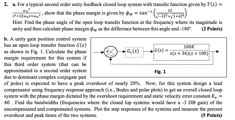 2. a. For a typical second order unity feedback | Chegg.com