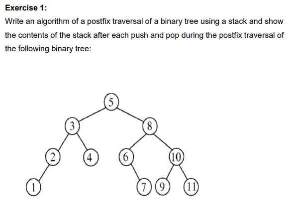 Solved Exercise 1: Write an algorithm of a postfix traversal | Chegg.com
