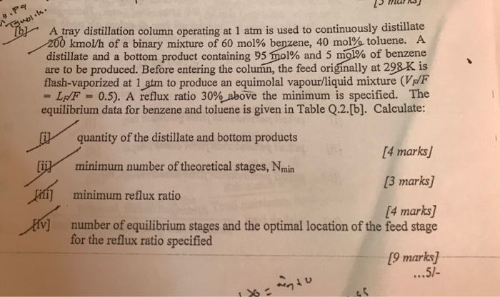 Solved ろ.nl . A tray distillation column operating at 1 atm | Chegg.com