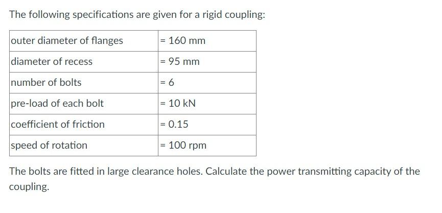 Solved The following specifications are given for a | Chegg.com