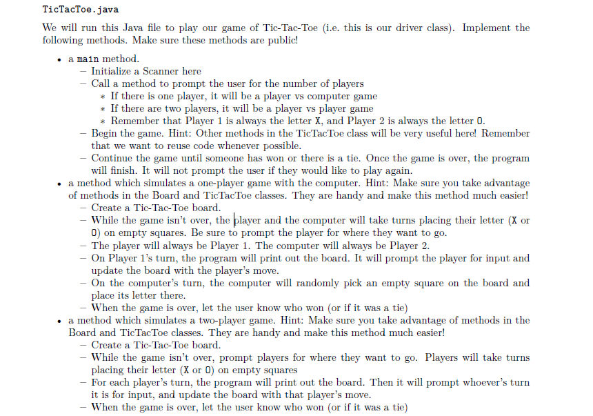 Solved Java programming question. Making a tik tak toc | Chegg.com