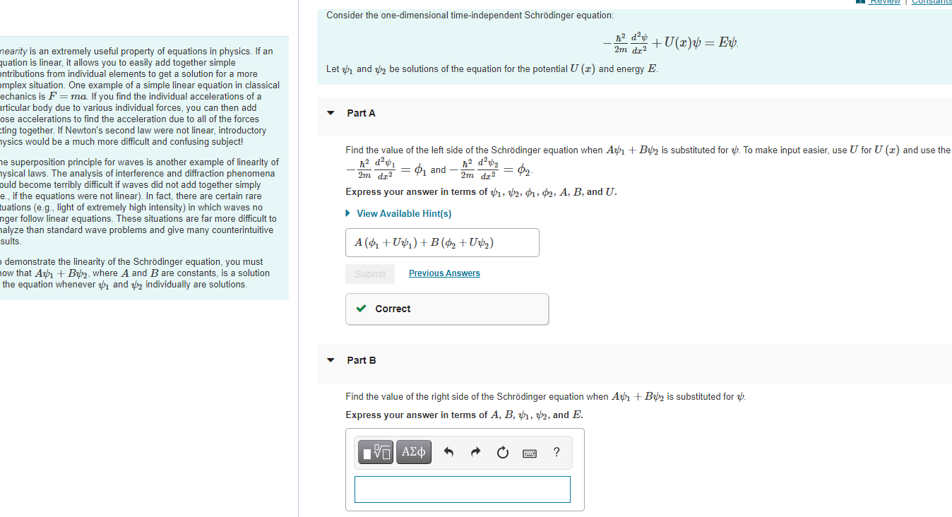 Solved Review Consider the one-dimensional time-independent | Chegg.com