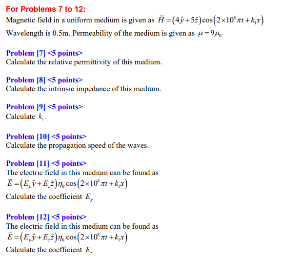 Solved For Problems 7 to 12: Magnetic field in a uniform | Chegg.com