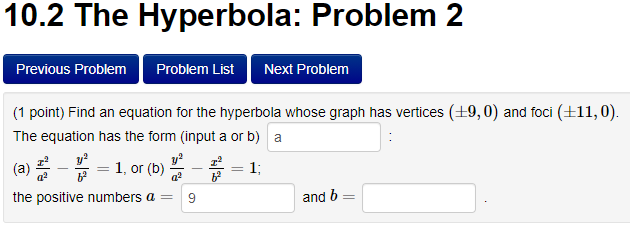 Solved 10.2 The Hyperbola: Problem 2 Previous Problem | Chegg.com