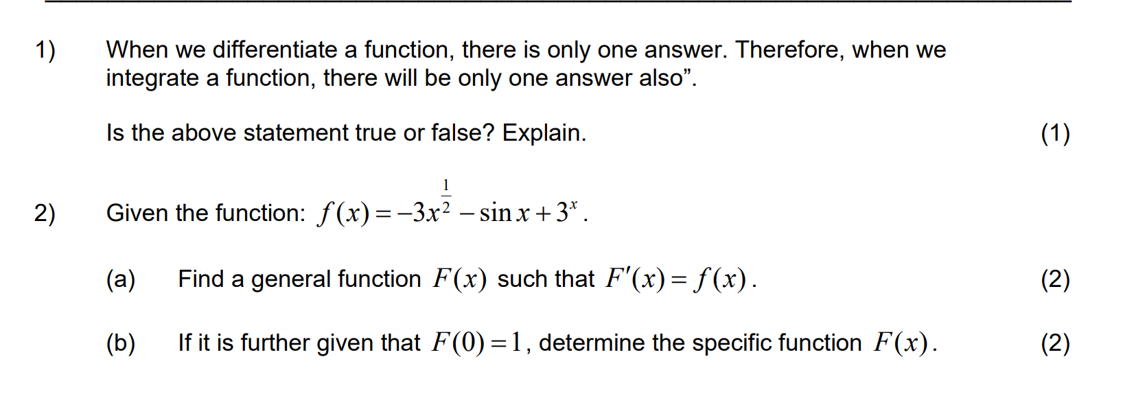 Solved 1) When we differentiate a function, there is only | Chegg.com