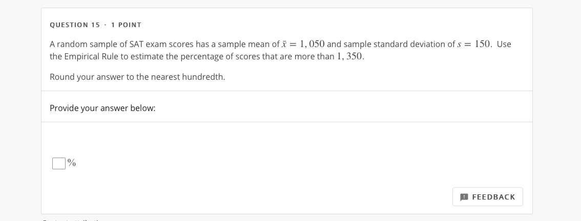 Solved QUESTION 15.1 POINT A random sample of SAT exam | Chegg.com