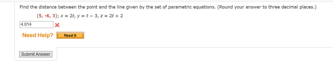 Solved Find the distance between the point and the line | Chegg.com