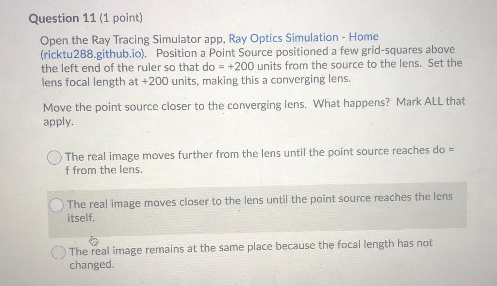 Solved Question 11 (1 point) Open the Ray Tracing Simulator | Chegg.com