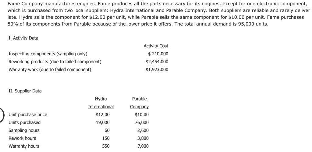 Solved Fame Company manufactures engines. Fame produces all | Chegg.com