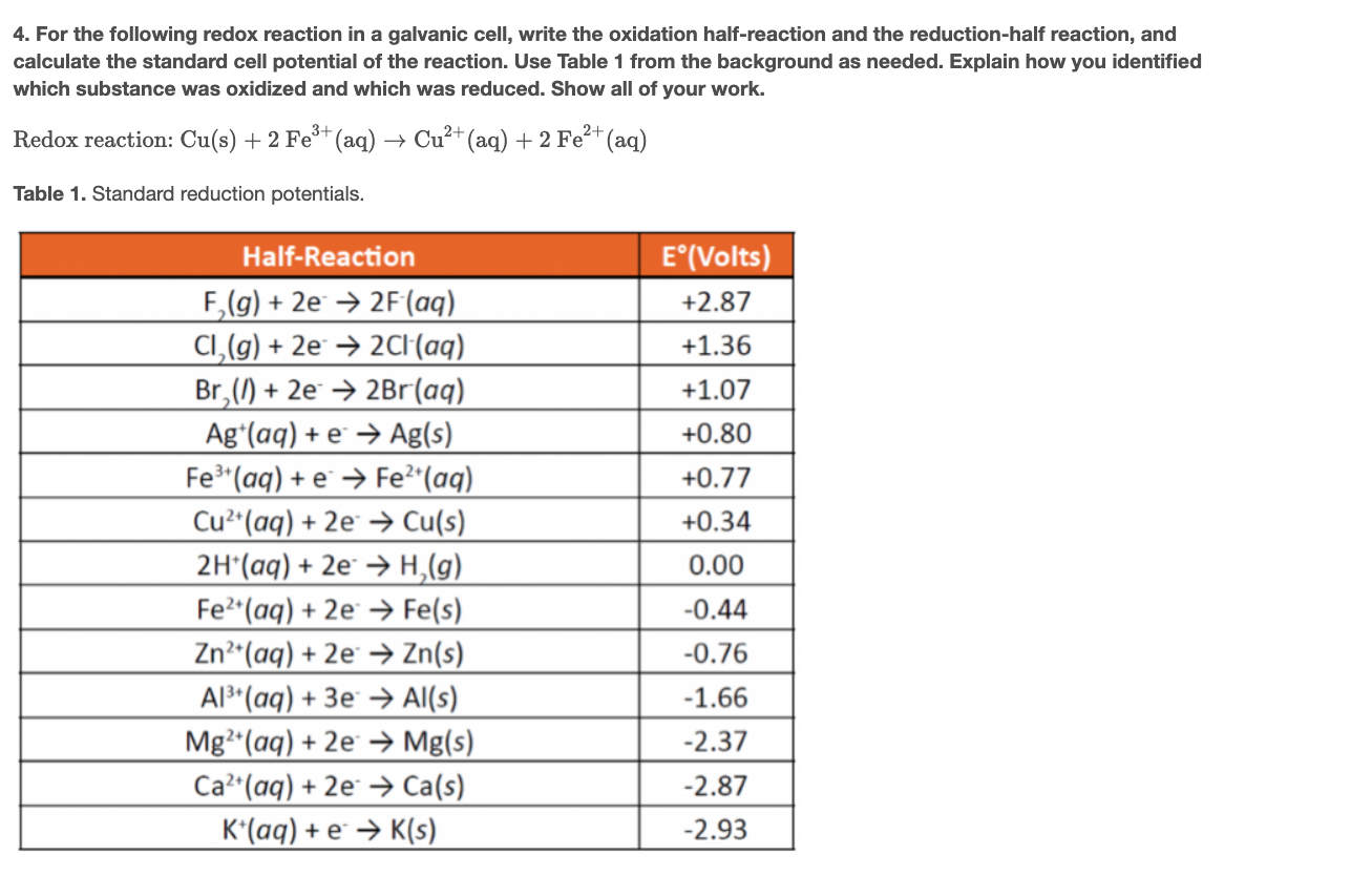 Solved For the following redox reaction Cu(s) + | Chegg.com