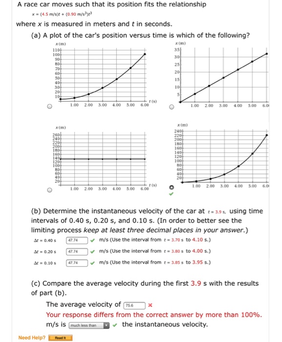 Solved A race car moves such that its position fits the | Chegg.com