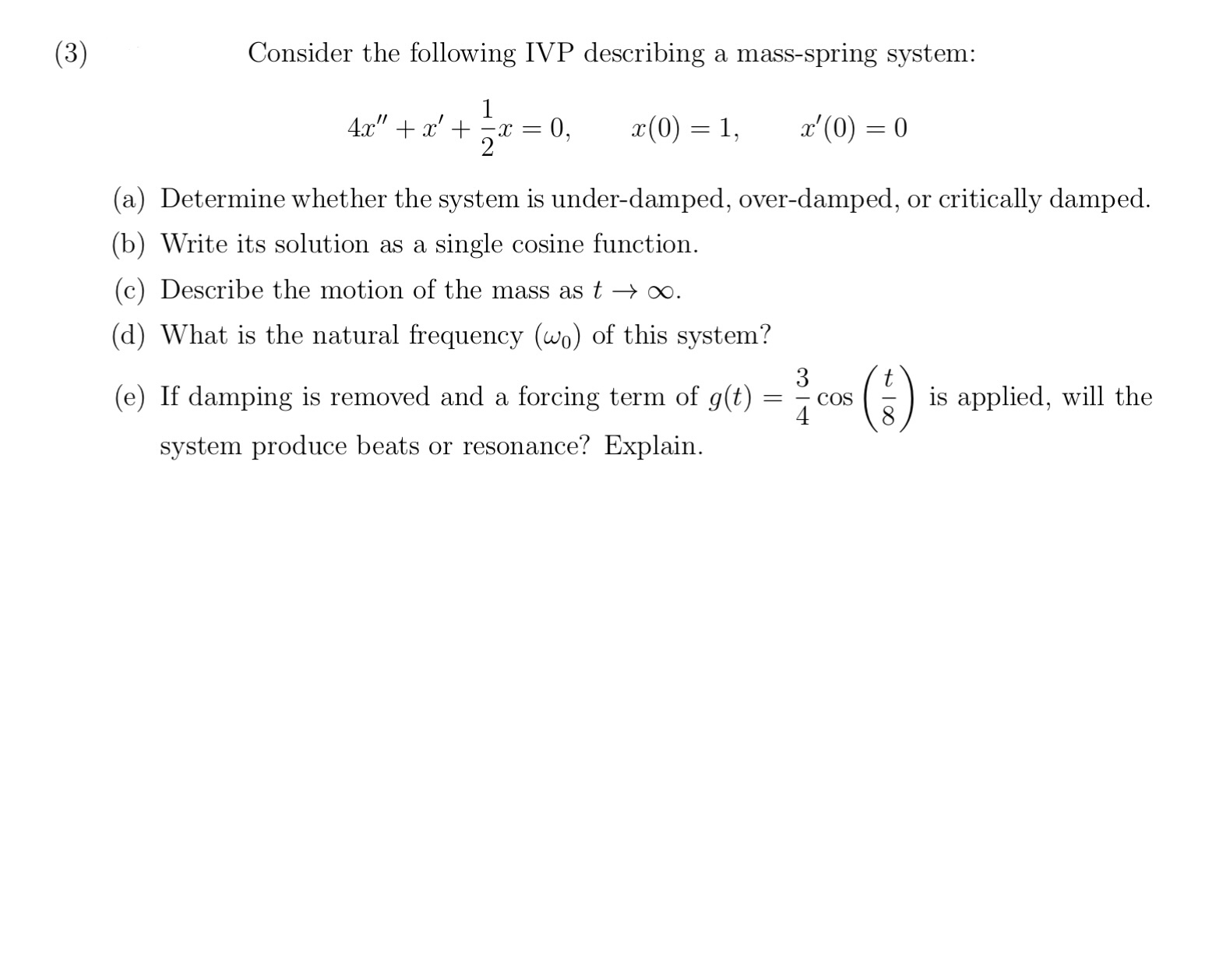 Solved Consider the following IVP describing a mass-spring | Chegg.com