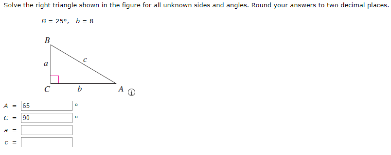 Solved Solve the right triangle shown in the figure for all | Chegg.com