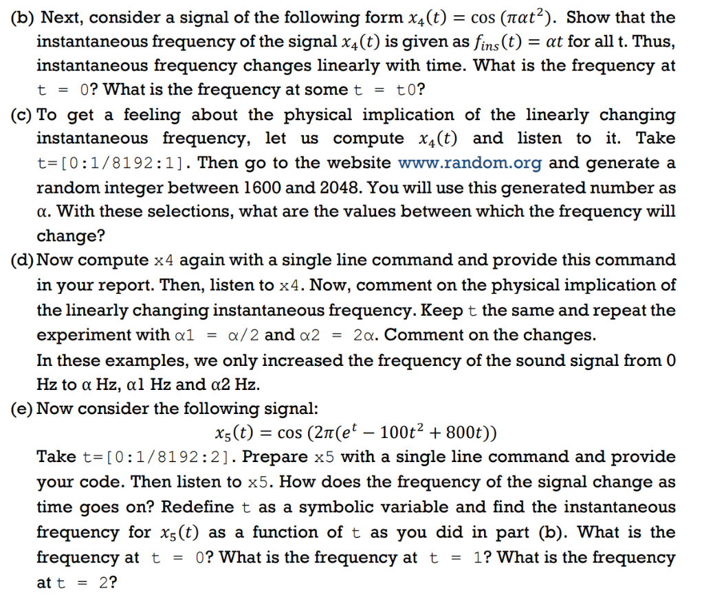 5. Signals and Sound: Linear Frequency Modulation The | Chegg.com