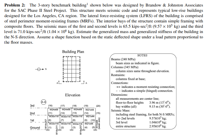Solved The 3-story benchmark building1 shown below was | Chegg.com