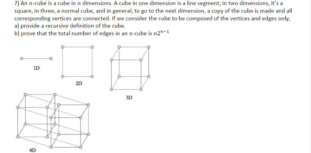 Solved 7) An n-cube is a cube in n dimensions. A cube in one | Chegg.com
