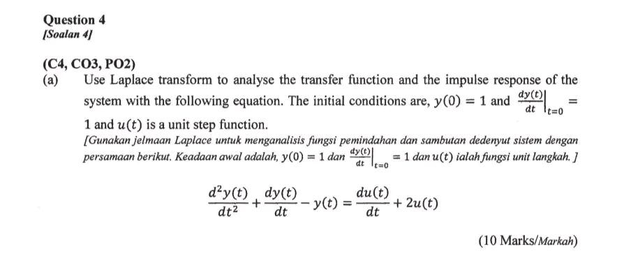 Solved (C4, CO3, PO2) (a) Use Laplace transform to analyse | Chegg.com