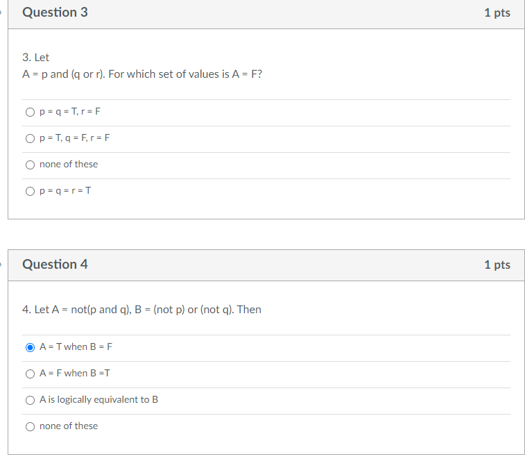 Solved 3. Let A=p and (q or r). For which set of values is | Chegg.com
