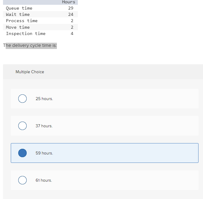 Solved Multiple Choice 25 hours. 37 hours. 59 hours. 61 | Chegg.com