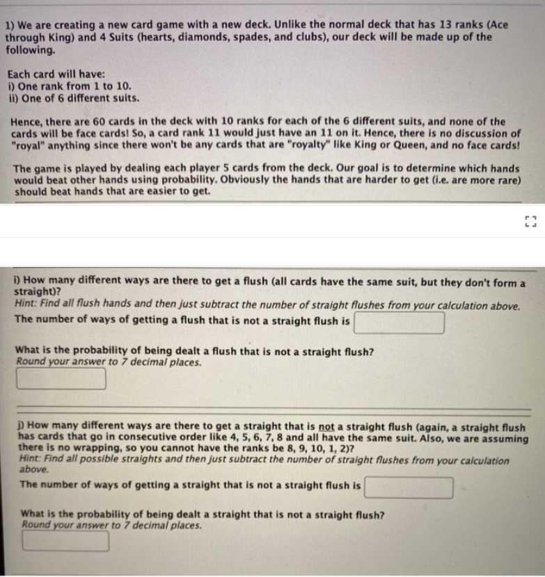 Solved 1) We are creating a new card game with a new deck. | Chegg.com