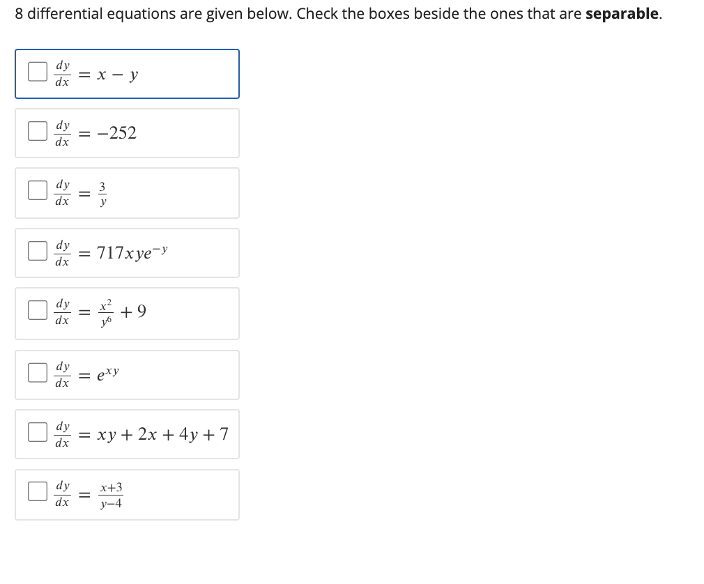 Solved 8 differential equations are given below. Check the | Chegg.com